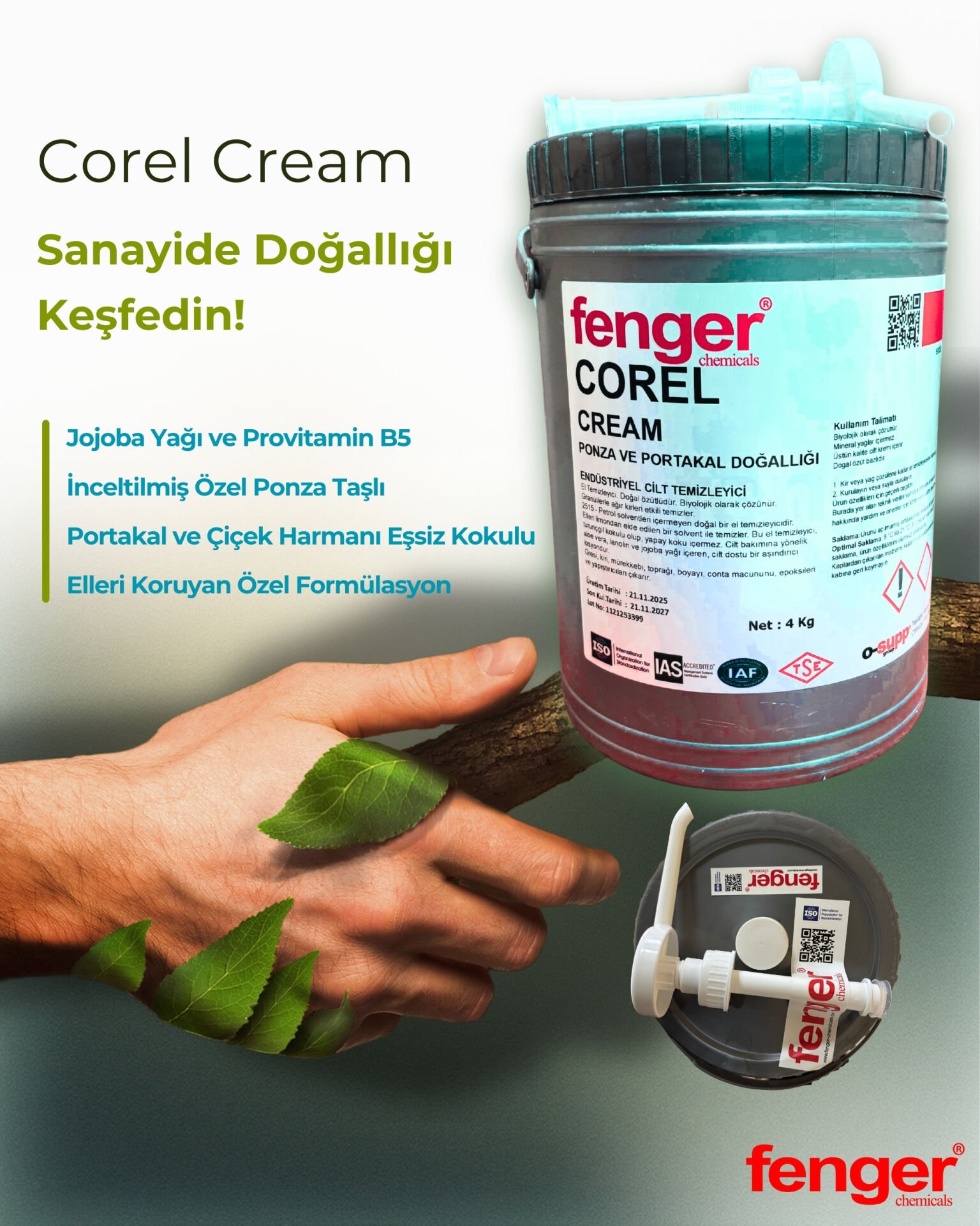 Corel Cream Ponzalı Endüstriyel Cilt Temizleyici Krem